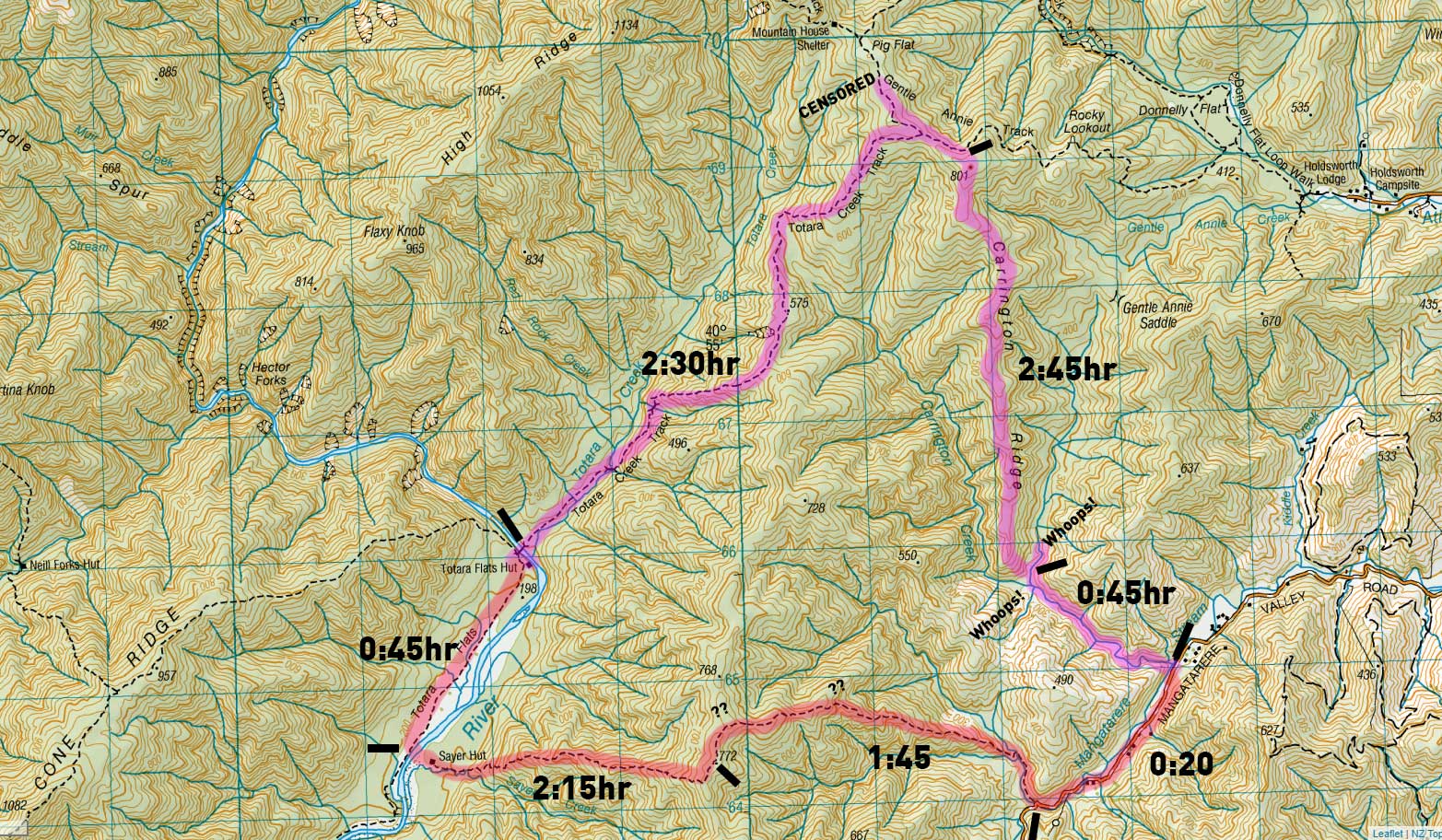 Totara Flats via Carrington Ridge, return via Sayers Hut to Mangaterere ...